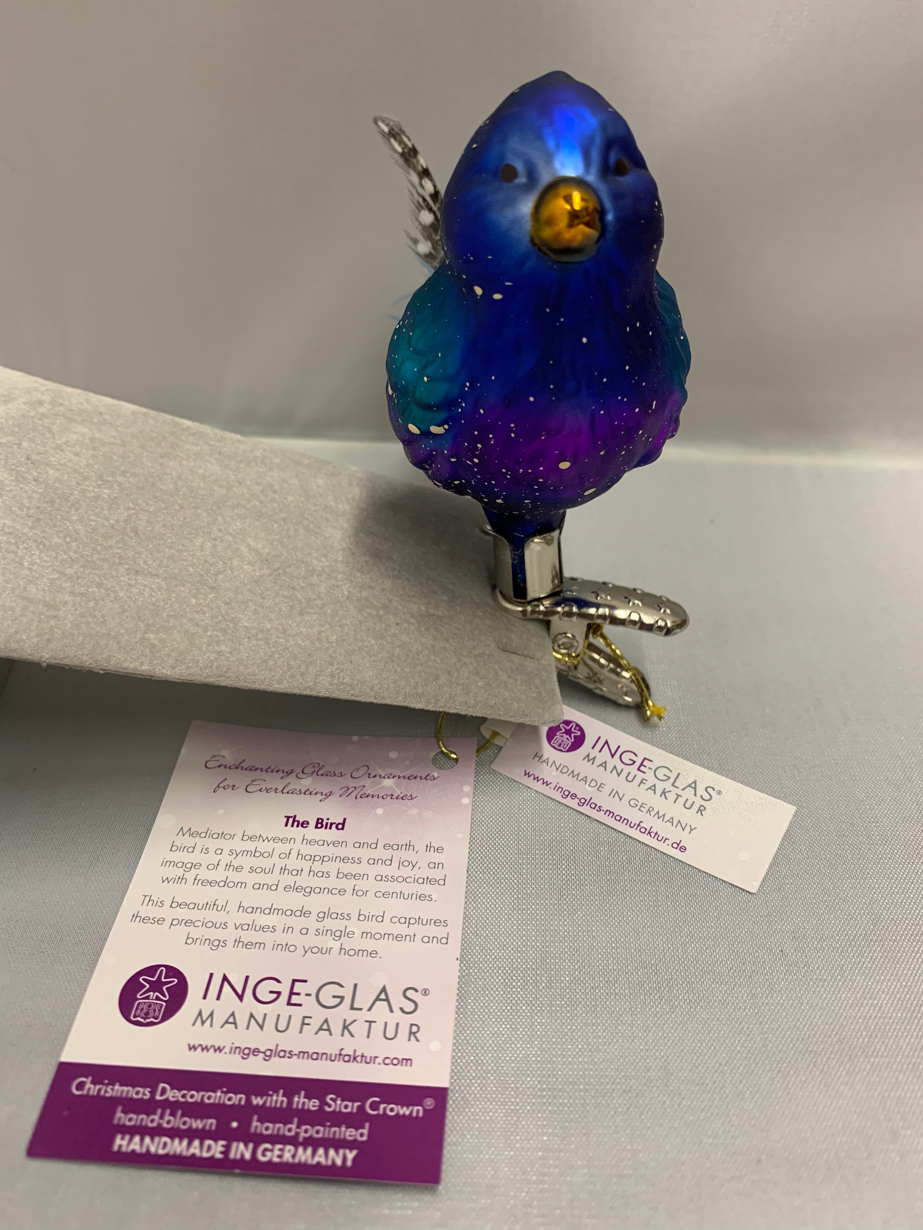 Inge-Glas Blue Bird Clip On Pin – Bethlehem Christmas Shoppe